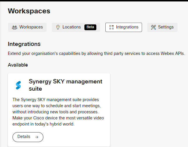 Webex Workspace Integration – Synergy SKY Support